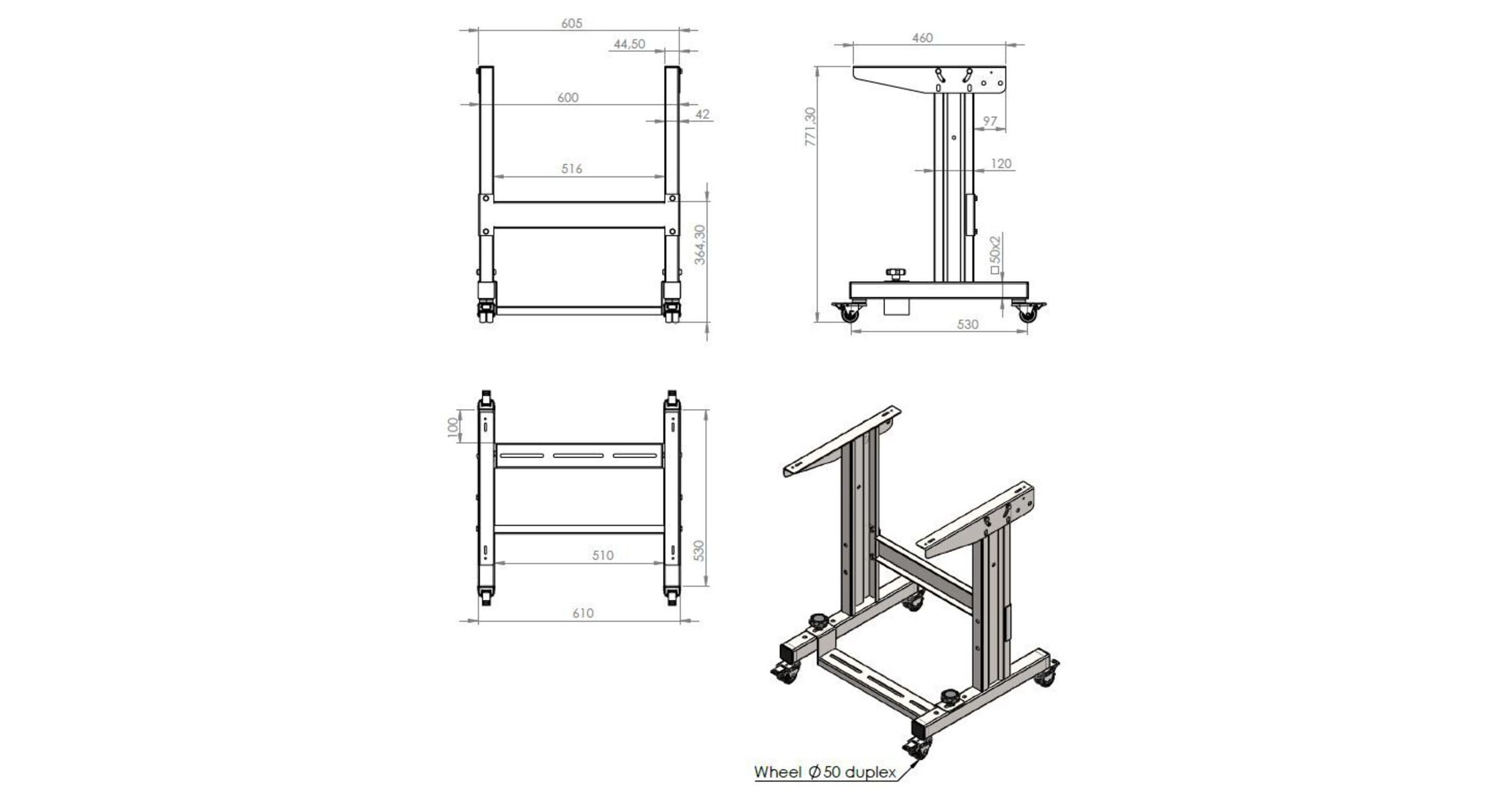 REX-12K-605 unit stand with wheels (605mm)